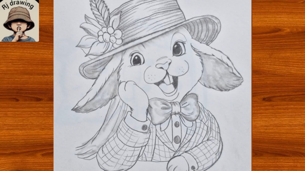 How to draw Rabbit with Cap | Cute Rabbit Pencil Drawing🐰 RJ drawing ...