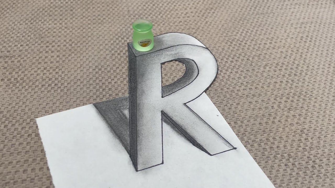 3D Drawing of the Letter 'R' - Realistic Optical Illusion Art - YouTube