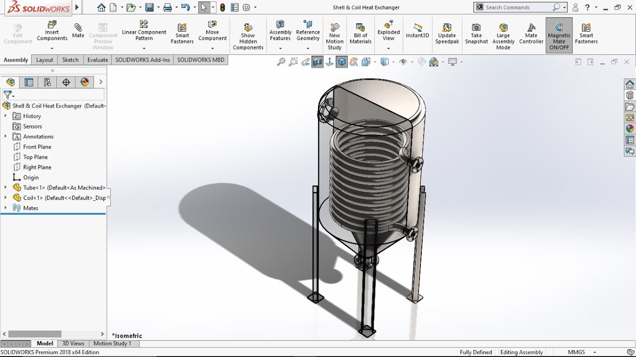 Design a Shell & Coil Heat Exchanger Use Solidworks - YouTube