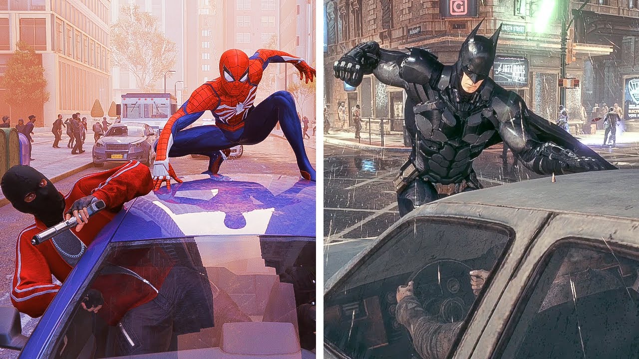 Spider-Man Stops a Car Vs Batman Stops a Car - YouTube