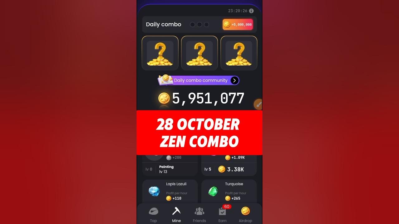 Zen coin daily combo Today 28 October | Zen coin combo cards #zencoin #combo - YouTube