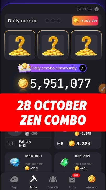 Zen coin daily combo Today 28 October | Zen coin combo cards #zencoin #combo - YouTube