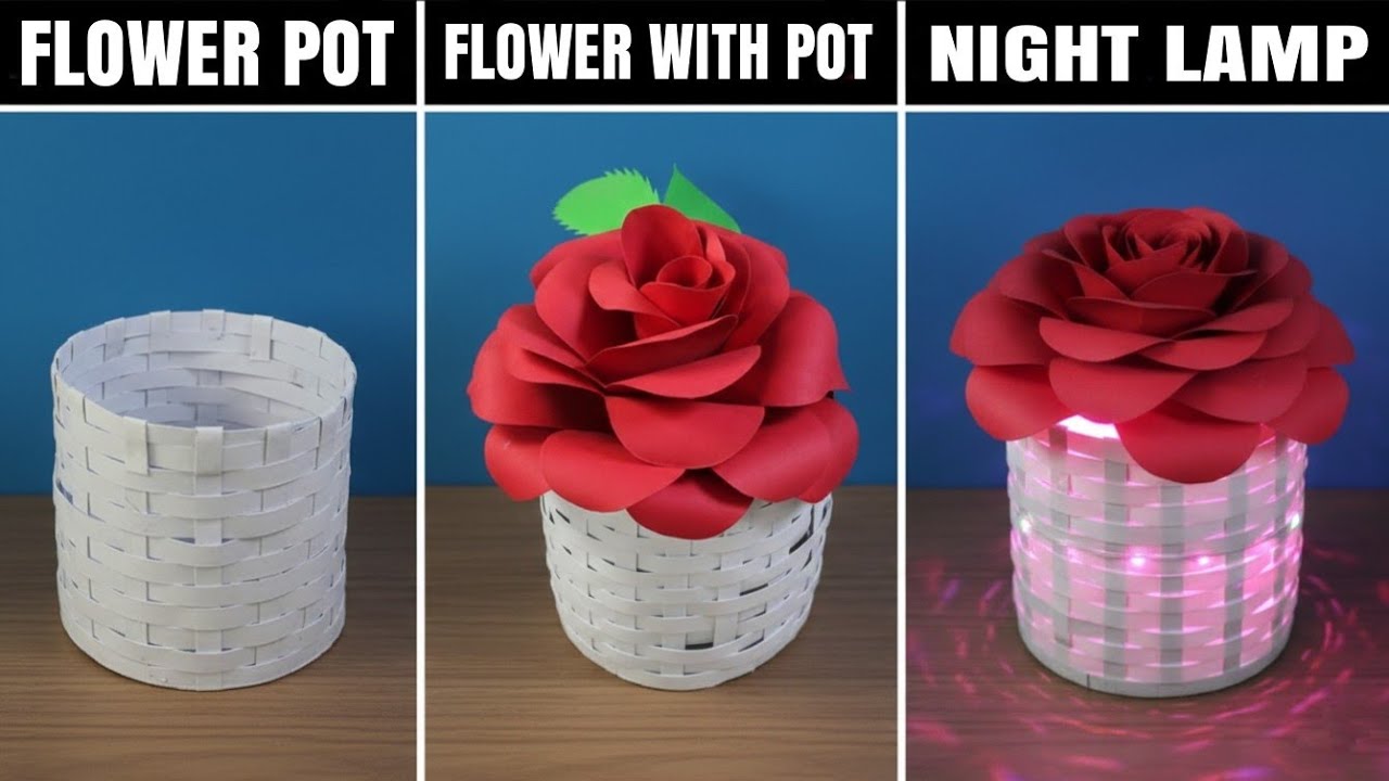 Paper Weaving Flower Pot Making | Decorative Crafts [Tabrez Arts] - YouTube