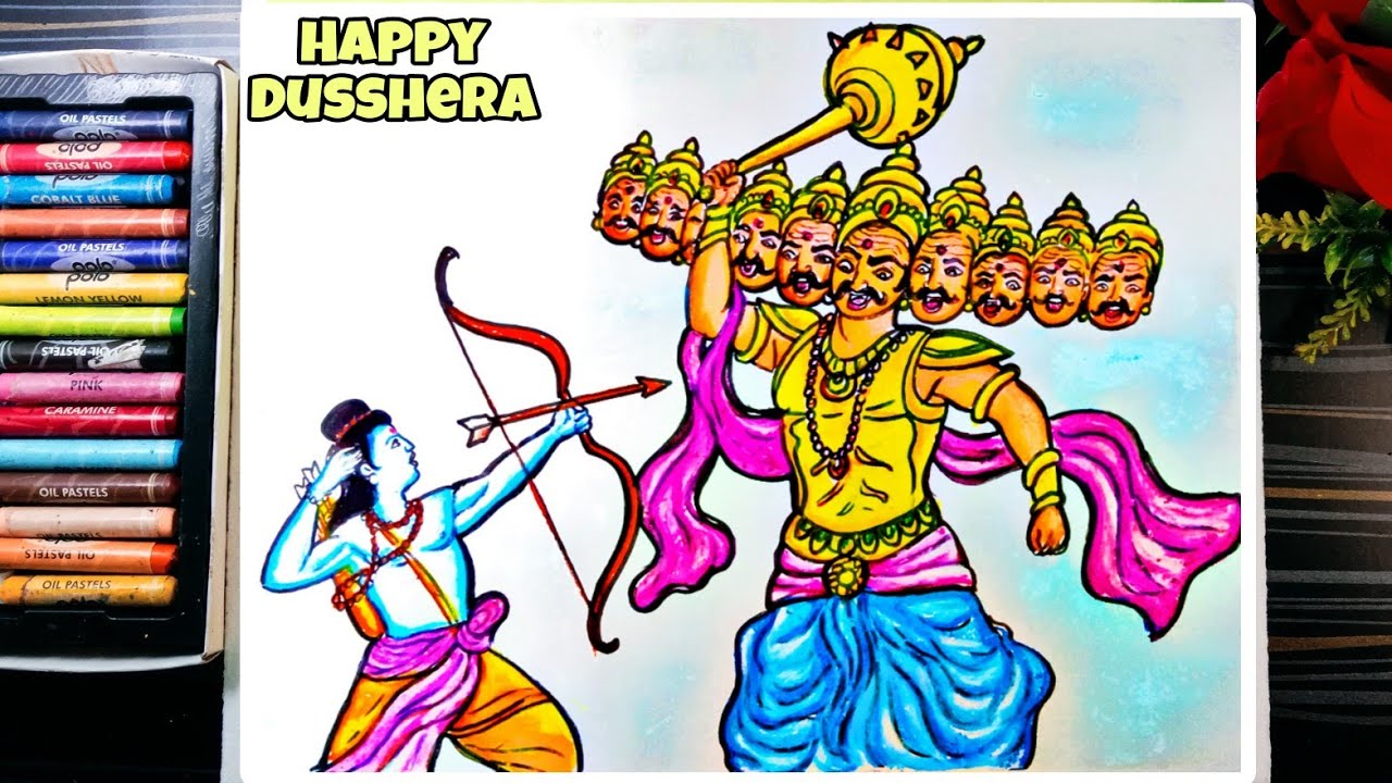 Happy Dussehra Drawing Very Easy | Ravan Dahan drawing | Happy Vijaya ...