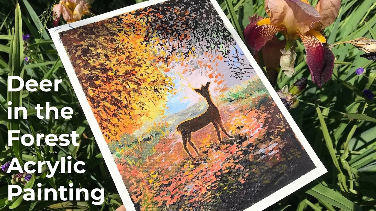 Drawing Deer in the Autumn Forest / Acrylic Painting - YouTube