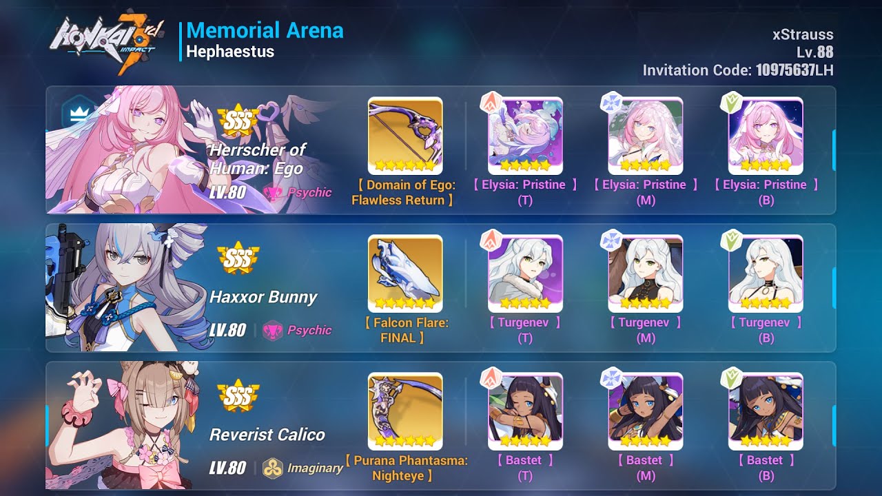 Honkai Impact 3] Memorial Arena - SSS Hephaestus [HoHE, RC, HB (9S ...