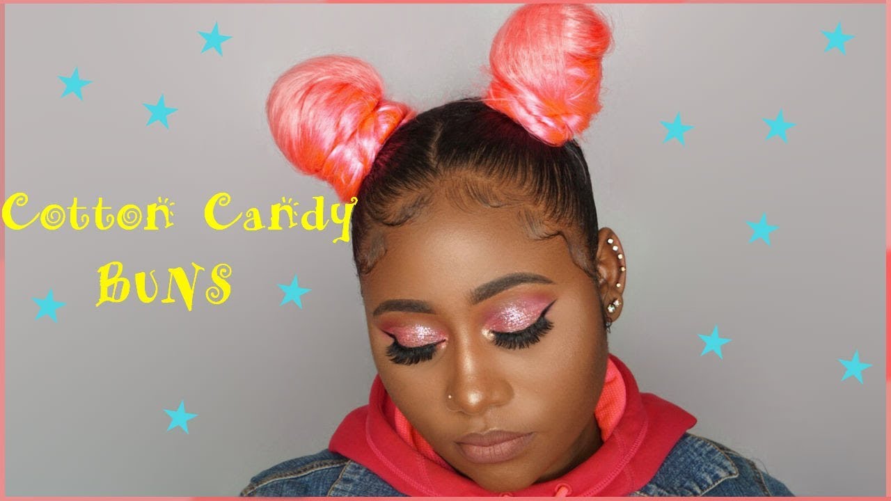 How to: Cotton Candy Space Bun (Makeup and hair) - YouTube