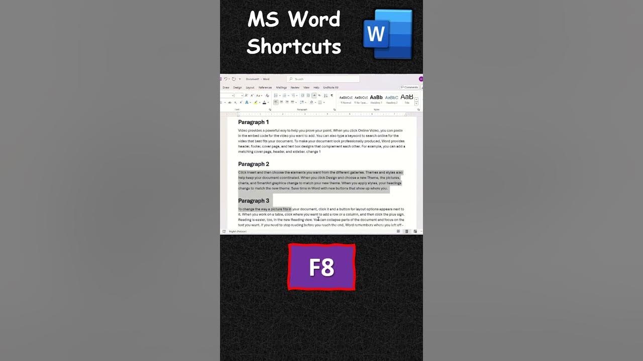How to Extended Selection Mode in MS Word documents using Keyboard Shortcut - YouTube