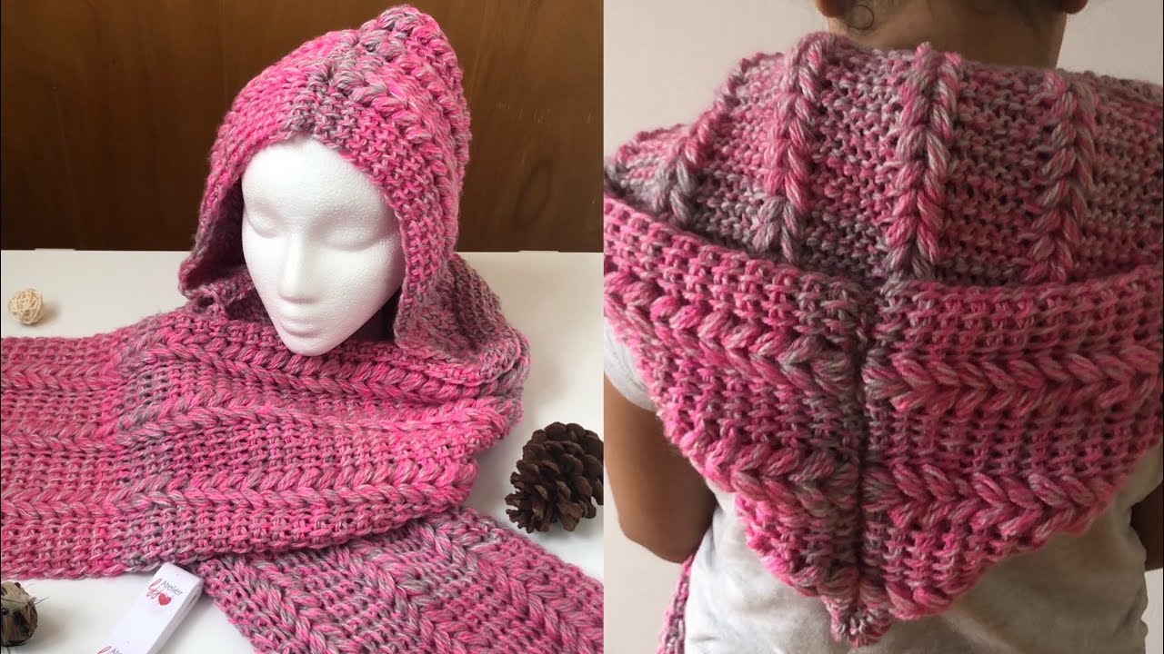 Écharpe avec capuche en crochet tunisien , possibilité d’ajouter des ...