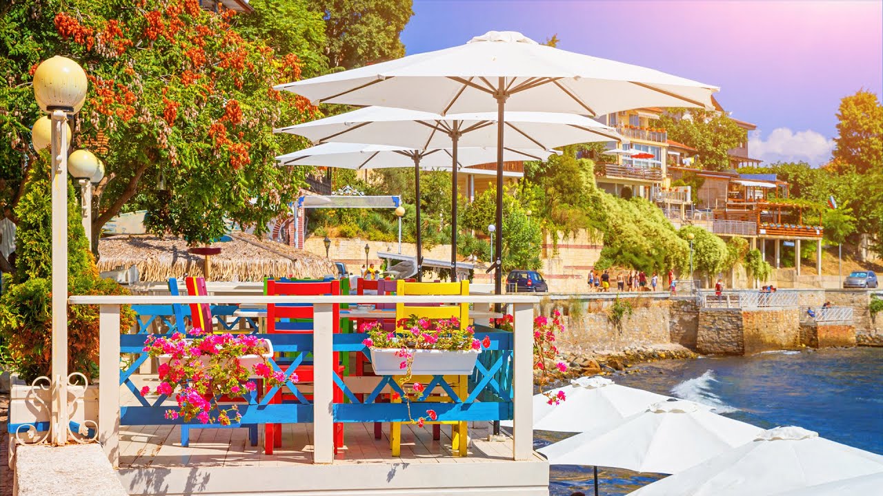 Seaside Landscape Coffee Shop Ambience- Bossa Nova Music, Smooth Jazz ...