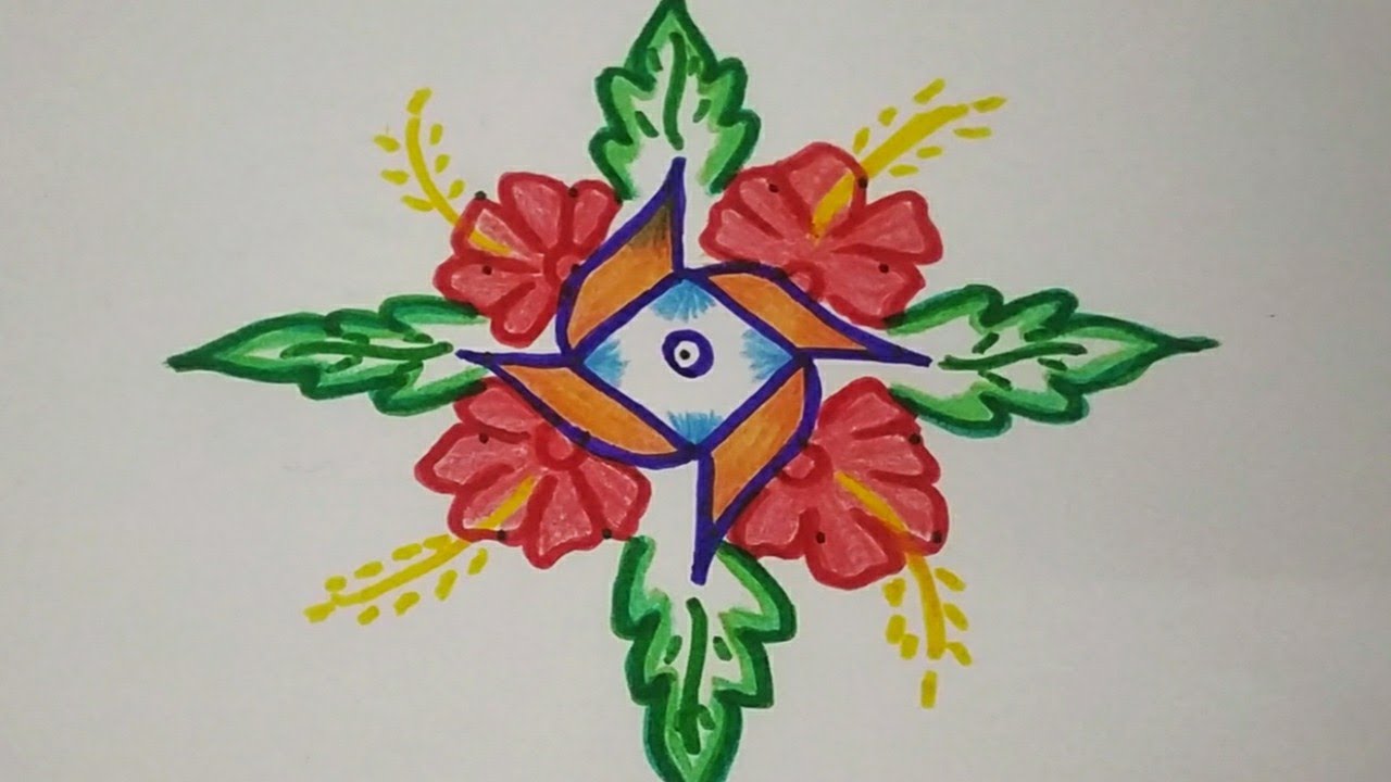 Simple and Easy Rangoli | 5*5 Dots Rangoli | Saturday Rangoli | Simple ...