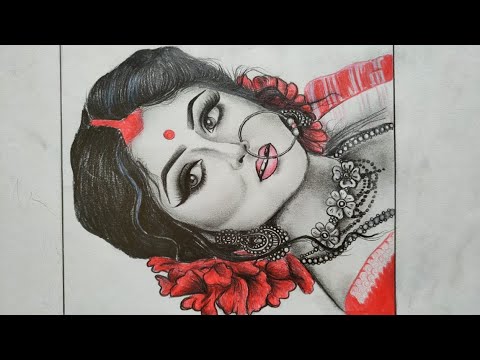 Bride Drawing easy || Traditional Bride drawing with oil pastel color ...