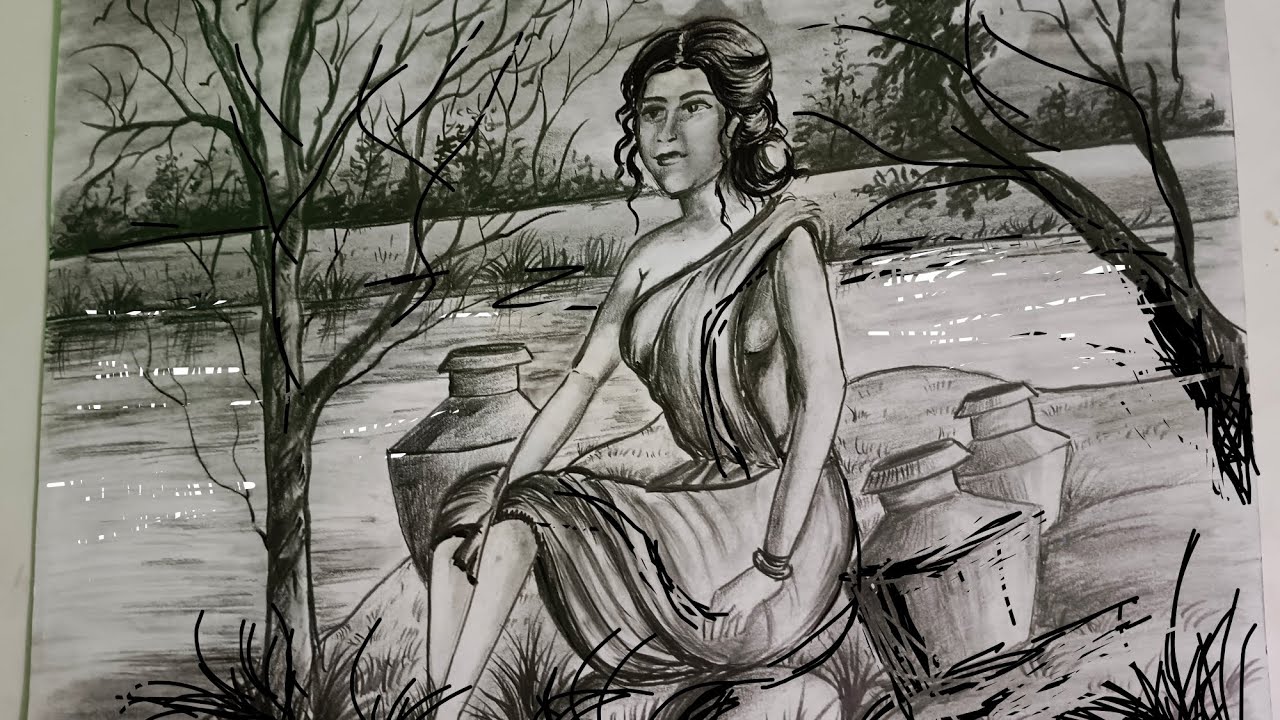 Pencile Shading drawing l Beautiful Adivashi drawing with pencile ...