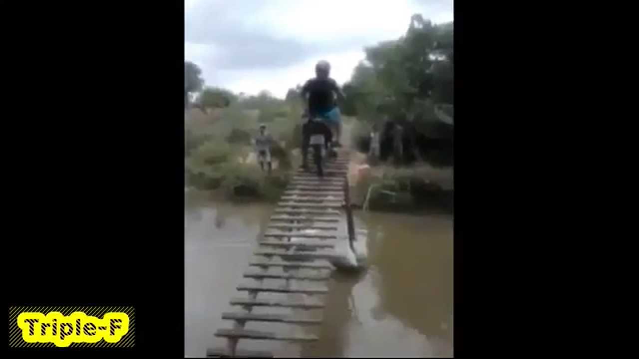 Bike crossing bridge fail - YouTube