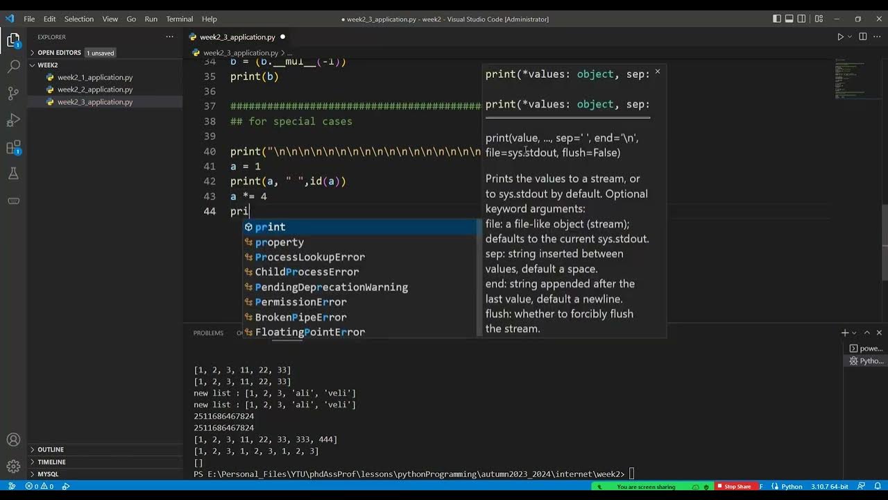 2023/2024 Autumn - Python Programming - Les2-3 - List Class and Methods - YouTube