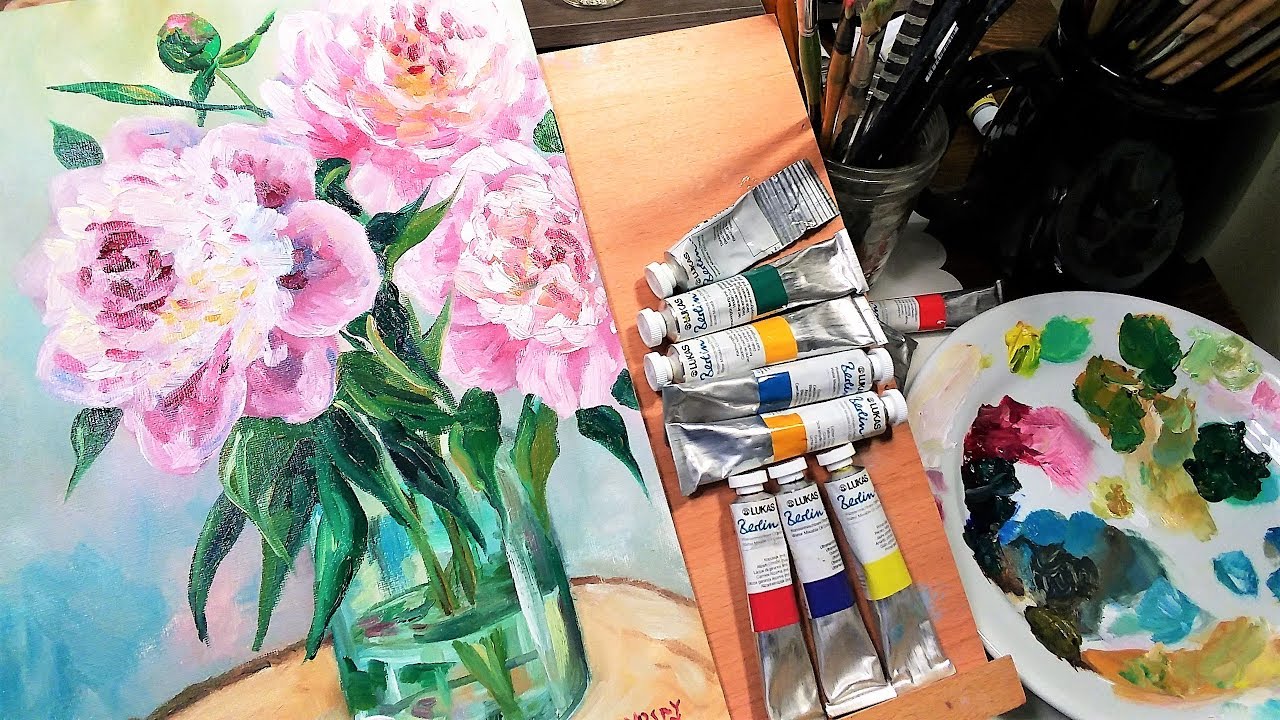 Peony Painting in Water Mixable Oils // Time Lapse Sketchbook Sunday ...