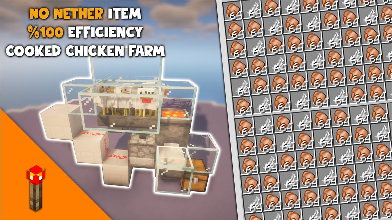 EASY Automatic COOKED CHICKEN FARM - NO NETHER ITEM & %100 EFFICIENY ...