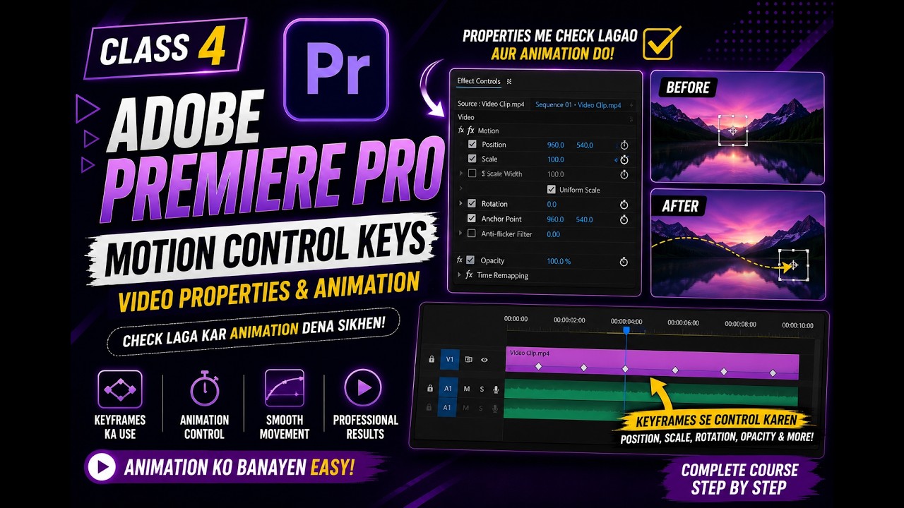 How to Use Motion Key Controls in Adobe Premiere Pro | Class 4 Beginner ...