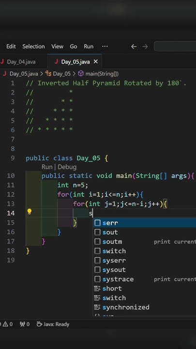 Day 5 Javapattern Inverted Half Pyramid Rotated By 180° Javaprogramming Code