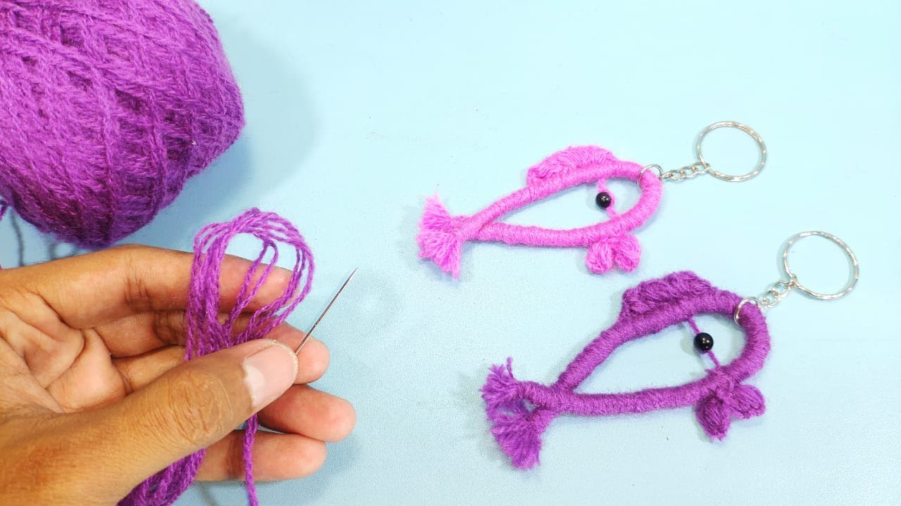 Fish Woolen Keychain Making Easy - Macrame Keychain Ideas Woolen Craft ...
