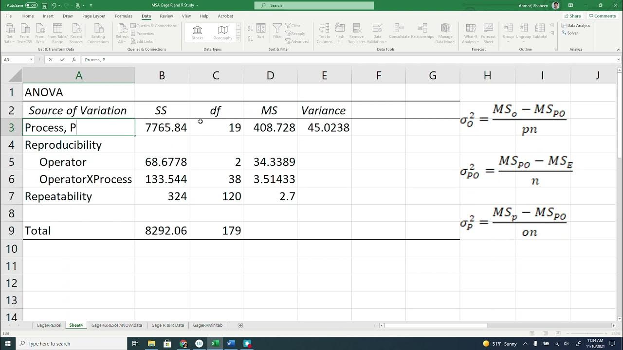 Measurement System Analysis | MSA | Gauge R & R Study | Gauge Capability ANOVA Method | MS Excel ...