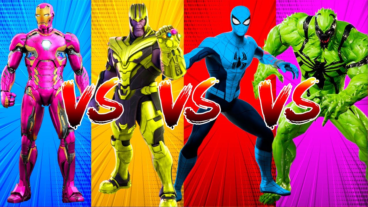 SUPERHERO COLOR DANCE CHALLENGE Pink Iron Man vs Yellow Thanos vs Blue ...