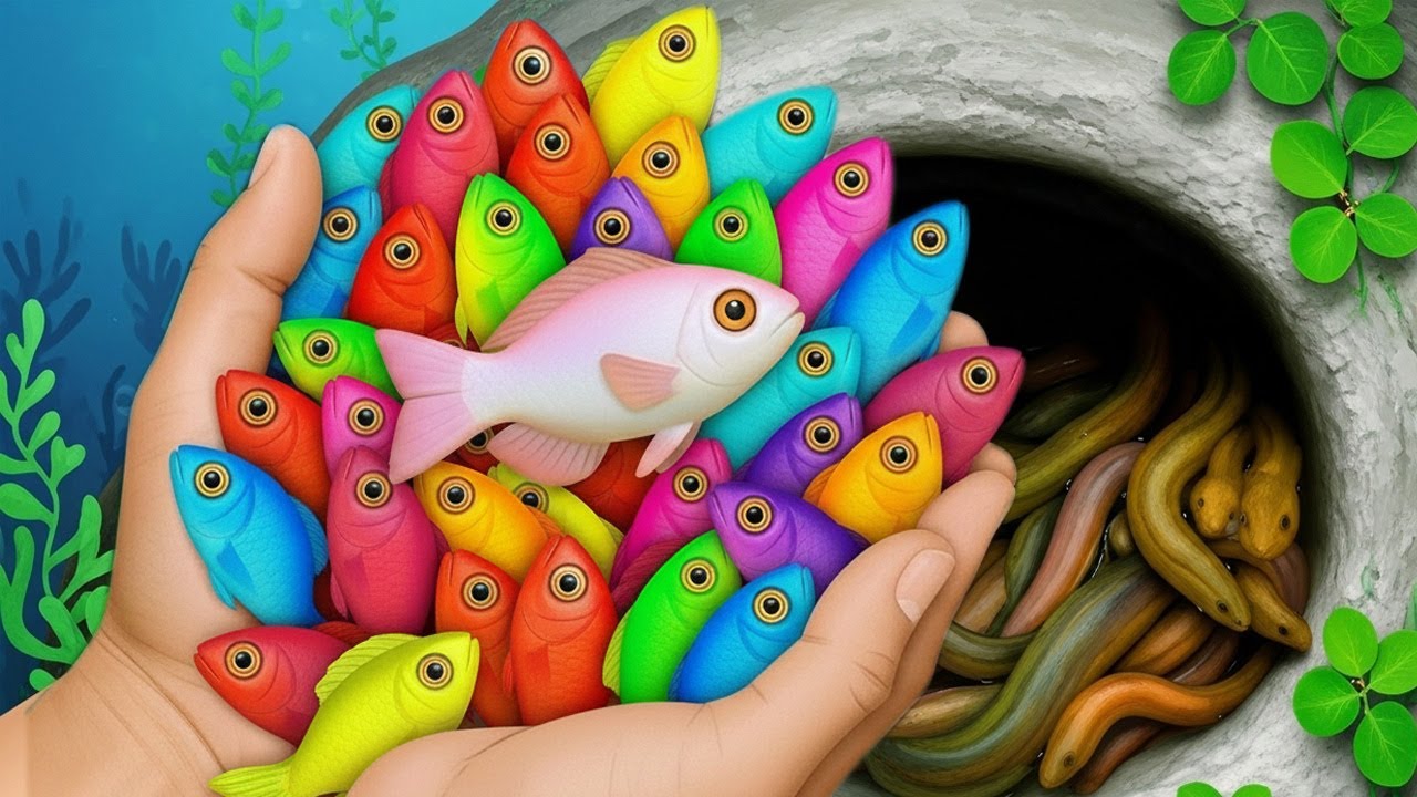Catch Beautiful Freshwater Aquarium Fish in Giant Colorful Eeg, koi ...