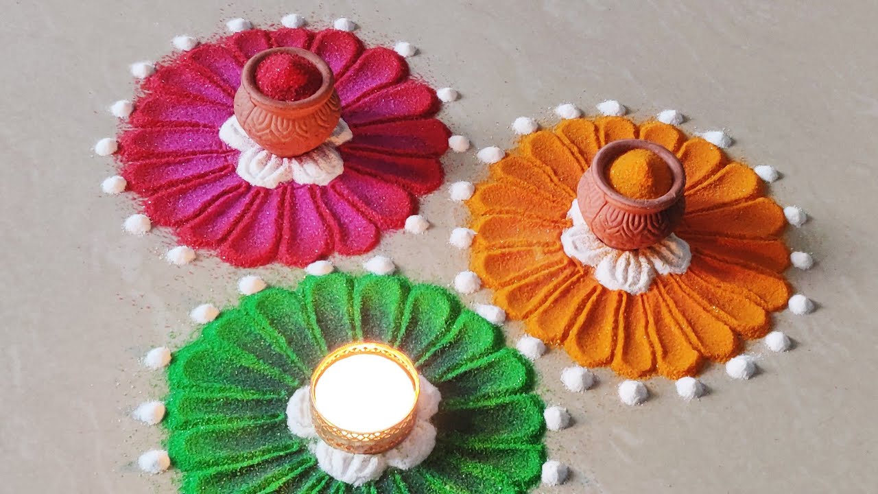 Haldi kumkum special rangoli design /Easy and quick rangoli design for ...