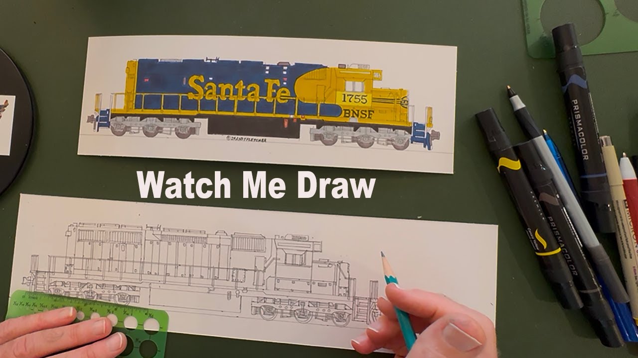 BNSF Santa Fe SD40-2 1755 How To Draw A Train Andy Fletcher Episode 11 ...