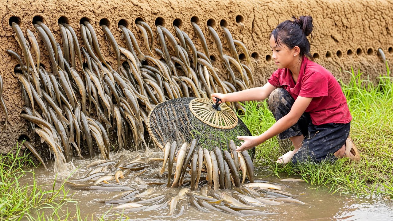 Poor Girl’s Giant Mud Loach Catch in Rice Field – Trip to the Market to ...