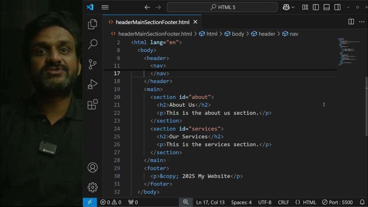 header, main, section and footer HTML5 Elements || Lesson 28 || HTML 5 || Learning Monkey ...