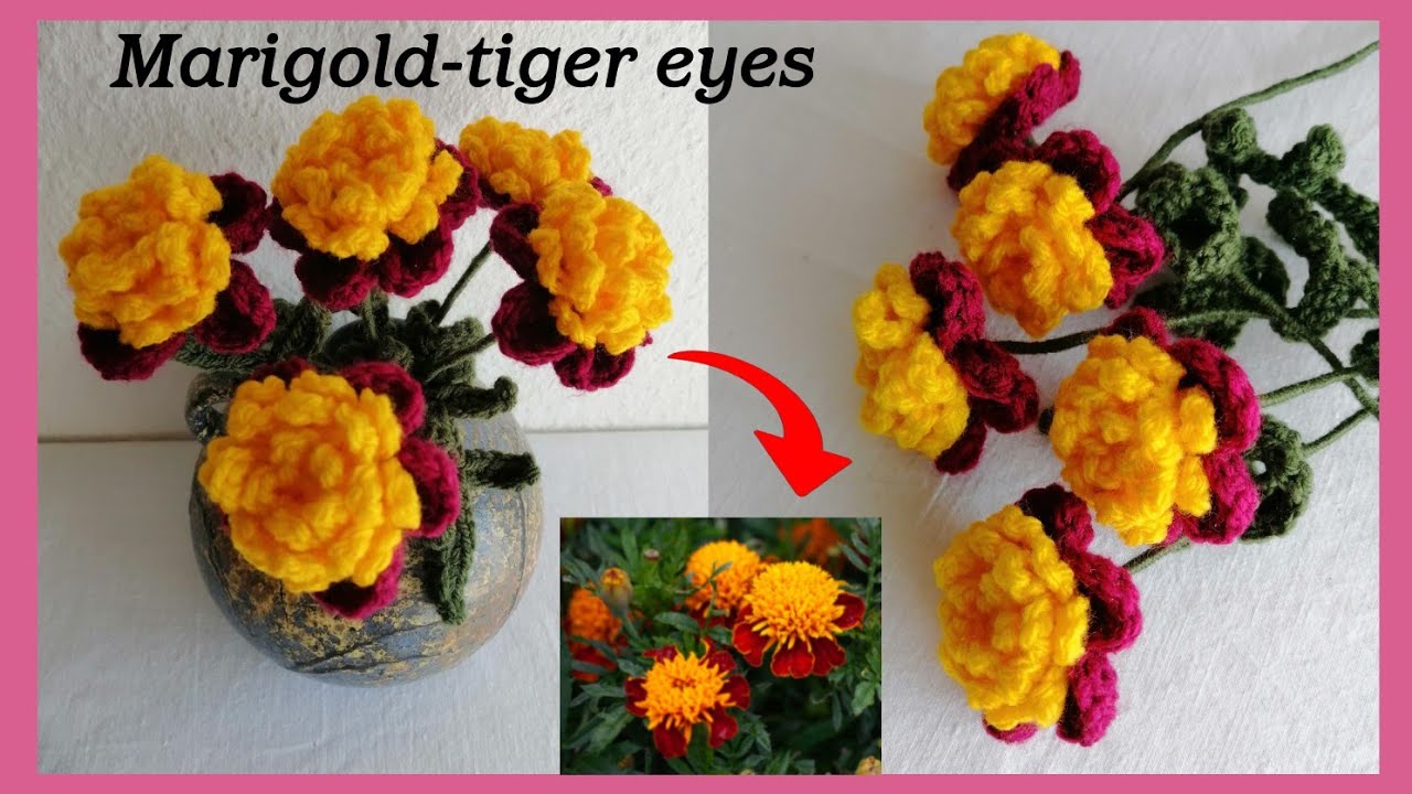 Crochet Marigold Tiger Eyes flowers - YouTube