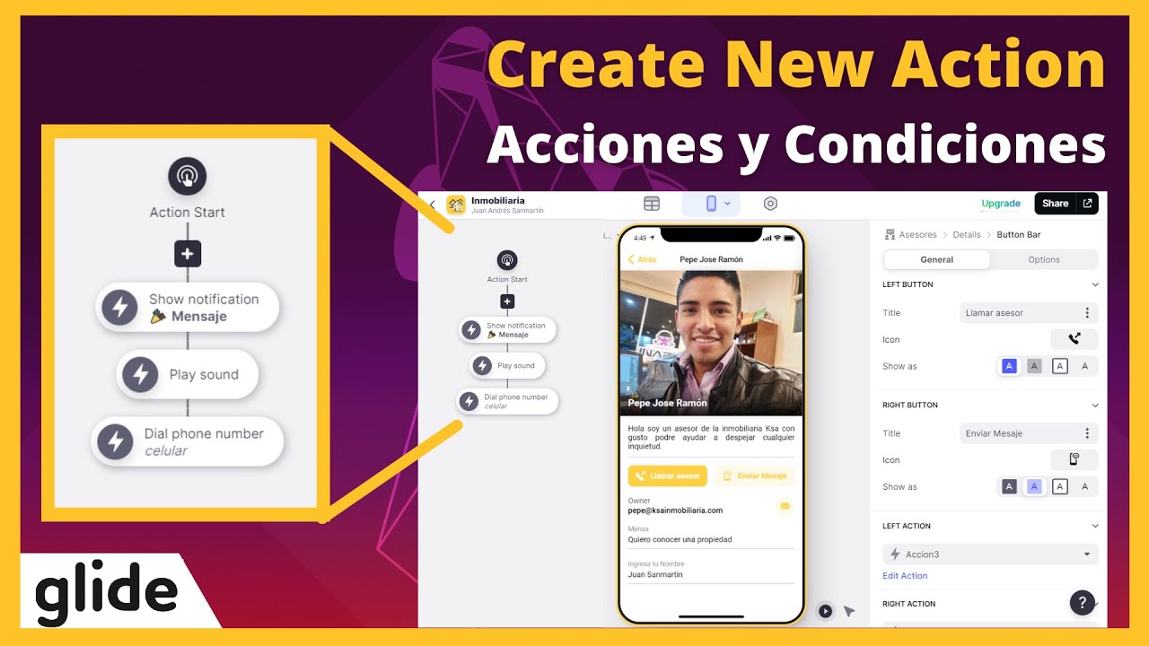 Múltiples acciones con un botón | Condiciones en Glide App 2021 - YouTube