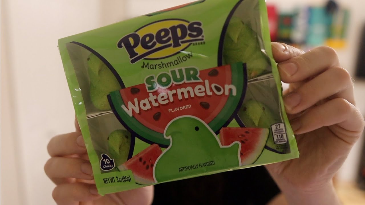 Sour watermelon flavored peeps review - YouTube
