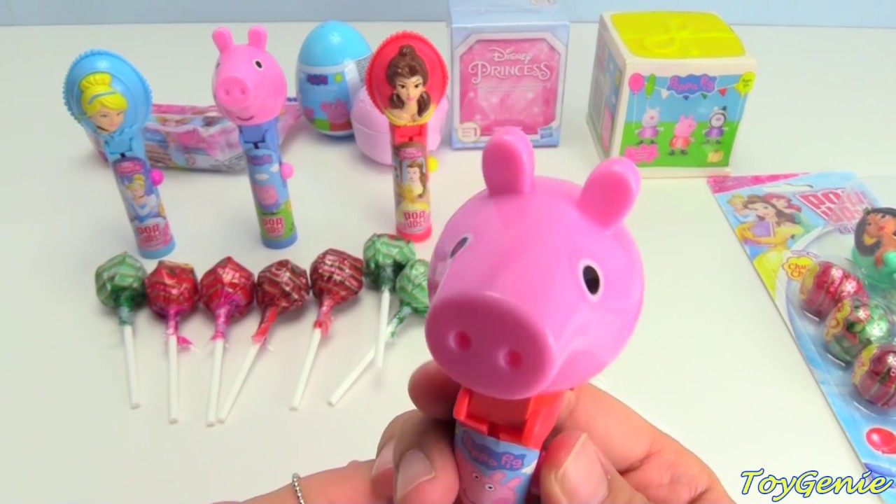Open Peppa Pig and Princess Lollipop Ups Cinderella, Belle, Jasmine ...