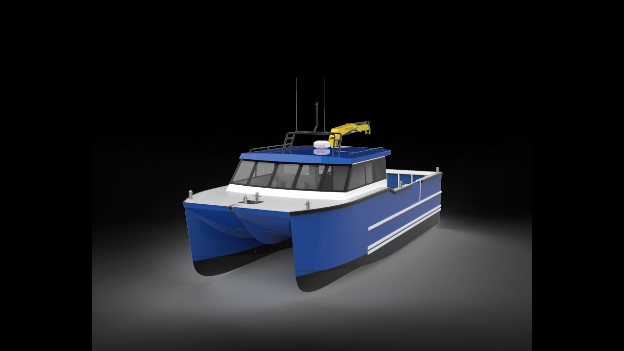Australia design 12m catamaran salmon fish farming work boat - YouTube