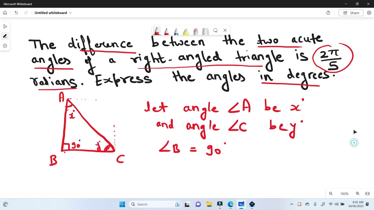 The difference between the two acute angles of a right angles triangle ...