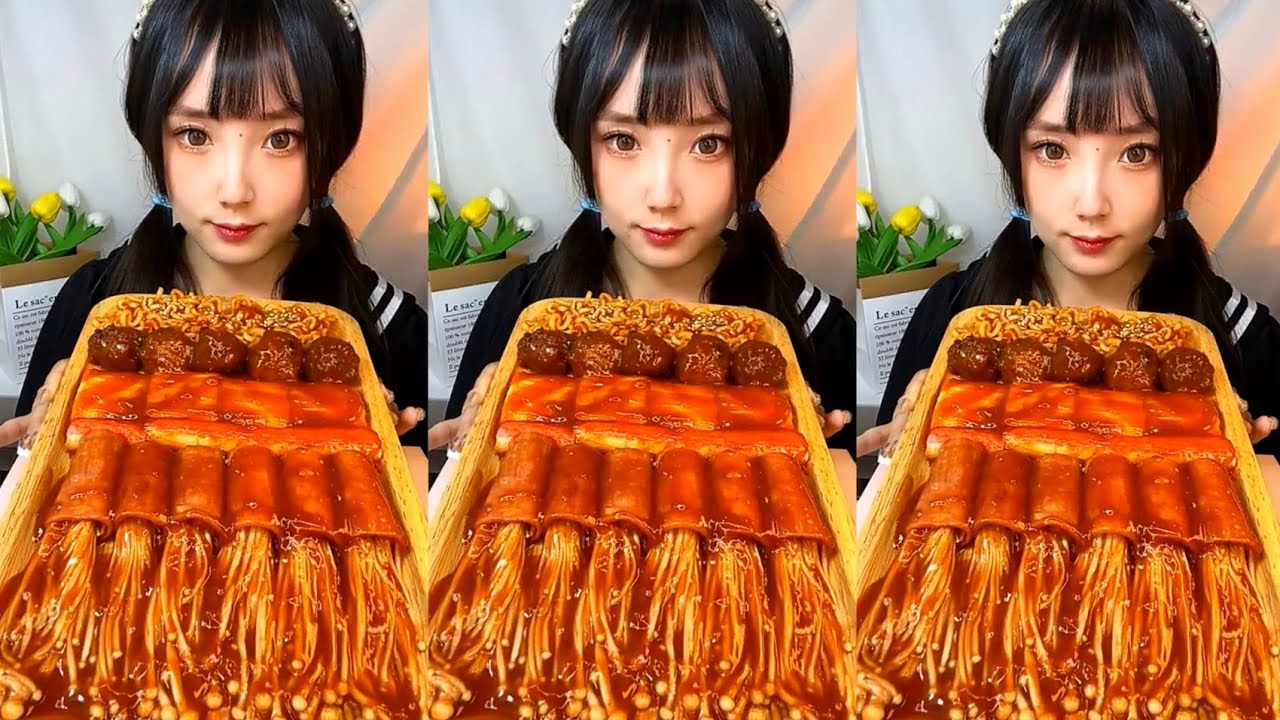 ASMR Eat needle mushrooms with meatballs yummy yummy - YouTube