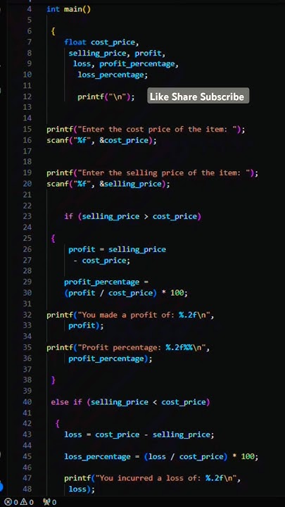 Profit And Loss Code In C Language In VS Code.#codequest.#coding #clanguage #ytshorts - YouTube