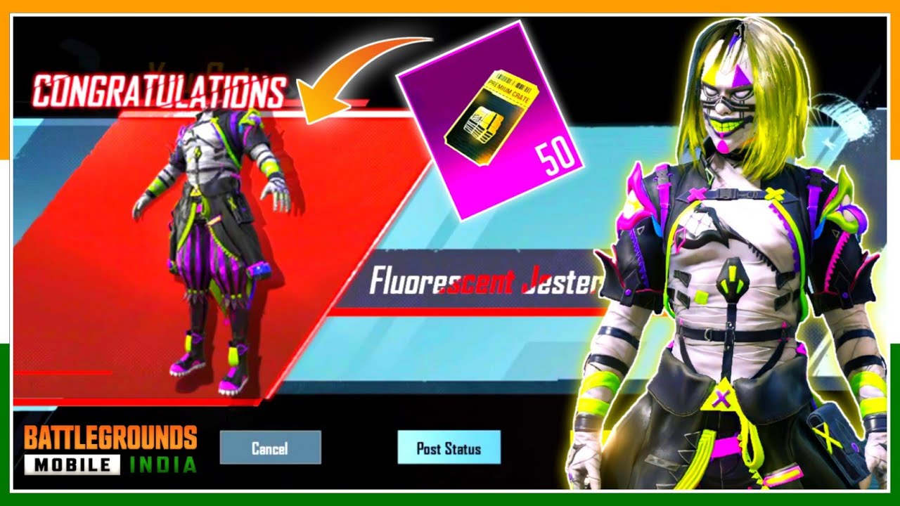 NEW PREMIUM CRATE OPENING IN BGMI | FREE MYTHIC OUTFIT | FLUORESCENT ...
