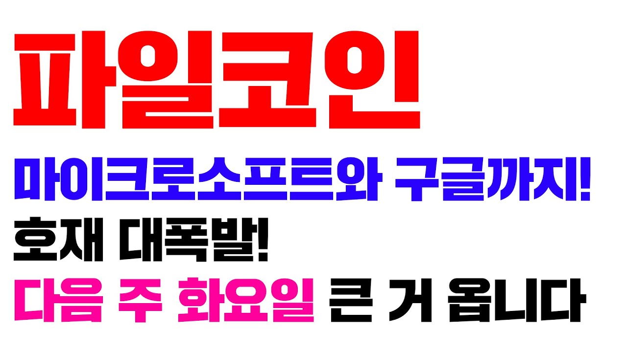 마이크로소프트와 구글까지 파일코인 호재 대폭발 다음 주 화요일 큰 거 옵니다 파일코인 파일코인시세 파일코인채굴 파일