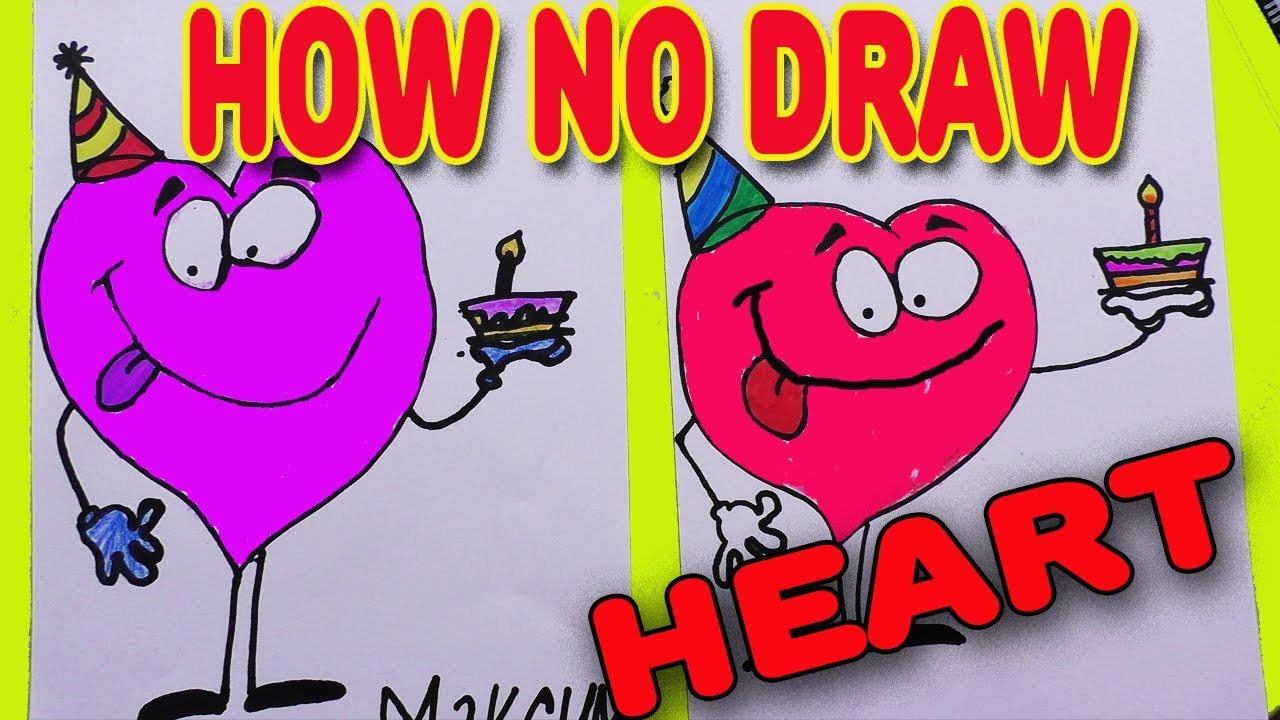How to draw a funny cartoon heart For Valentine's Day - YouTube