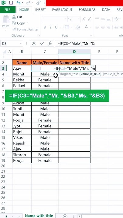 👉excel Add Title Before Name In Excel Mr And Ms Excel Exceltech Shortvideo Shorts Youtube