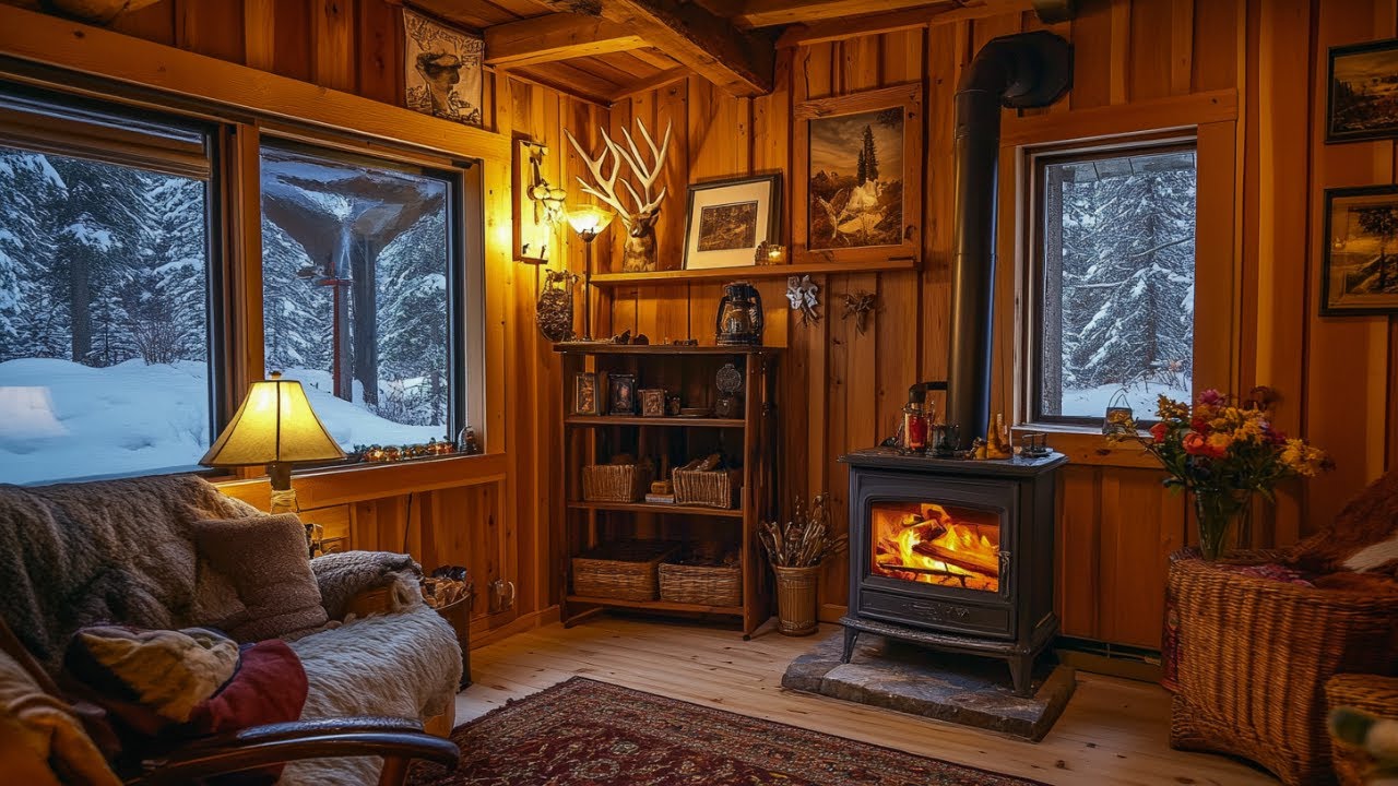 Sleep in a Cozy Room | Winter Air with Fireplace Sounds and Snowfall ...