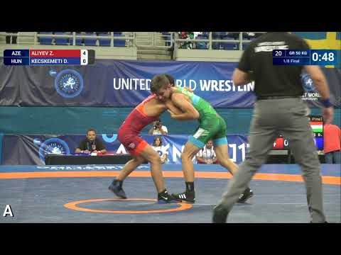 1/8 GR - 50 kg: Z. ALIYEV (AZE) df. D. KECSKEMETI (HUN) by VSU, 8-0
