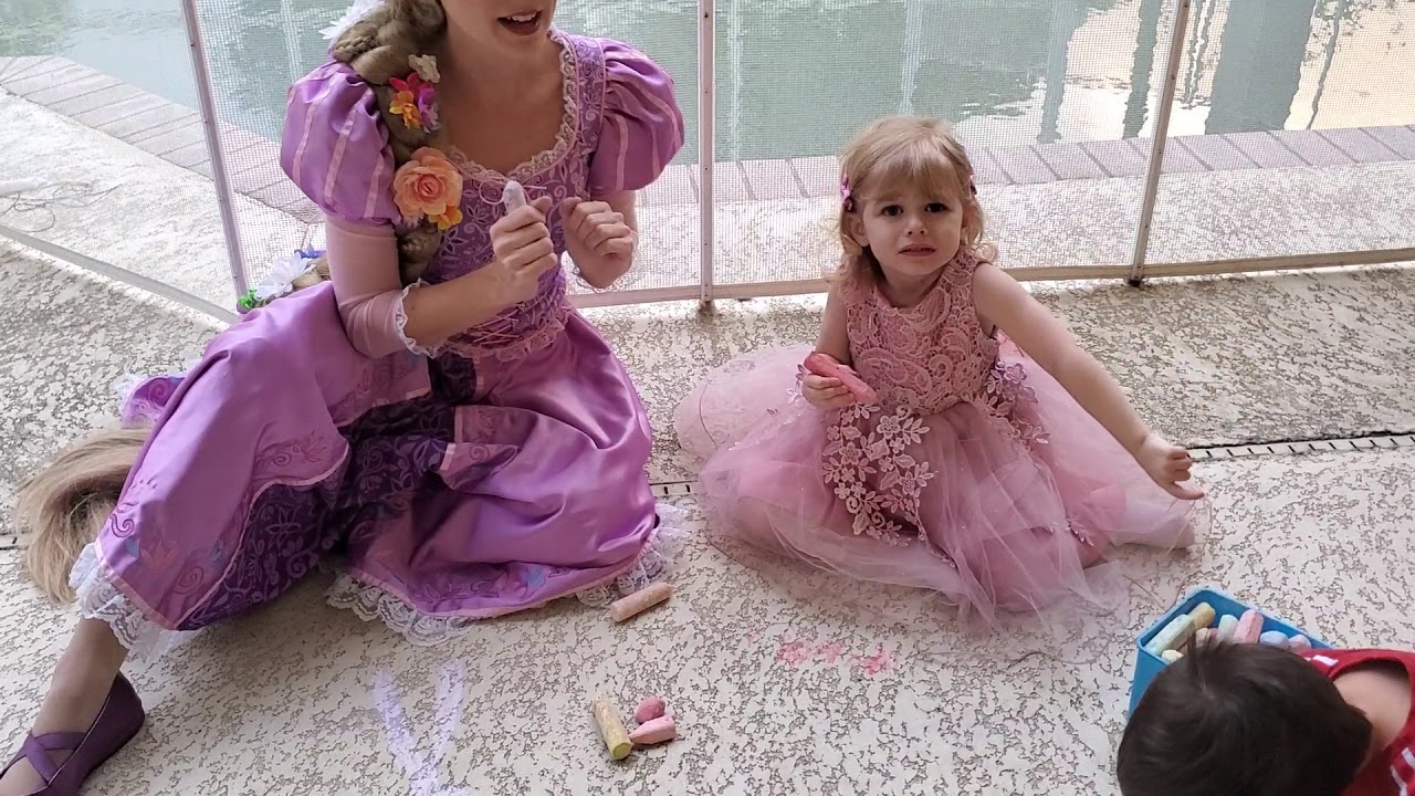 Catherine's 3rd Birthday Party - chalk drawing with Rapunzel - YouTube