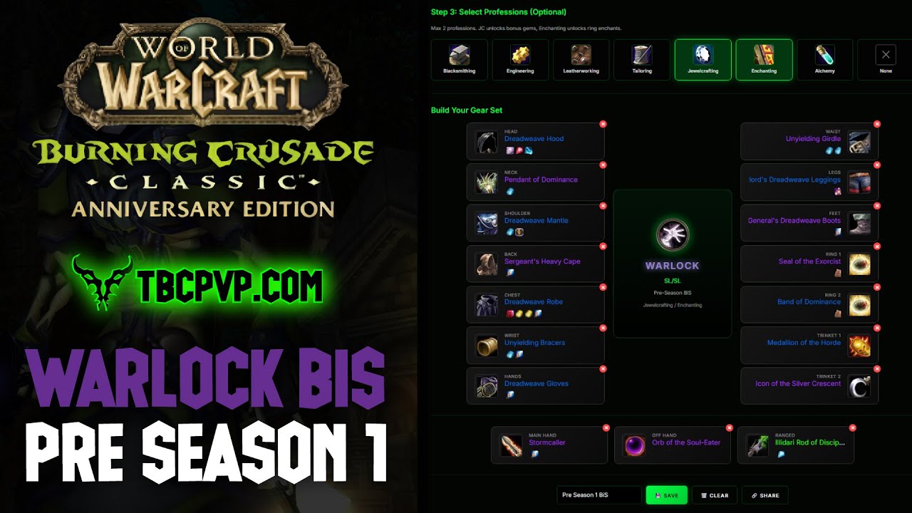 Ultimate Warlock PvP Pre-Season 1 BiS Guide 🟣 Updated TBC Anniversary ...