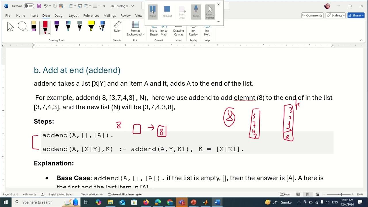 list elements addfirst and addend in Prolog - YouTube