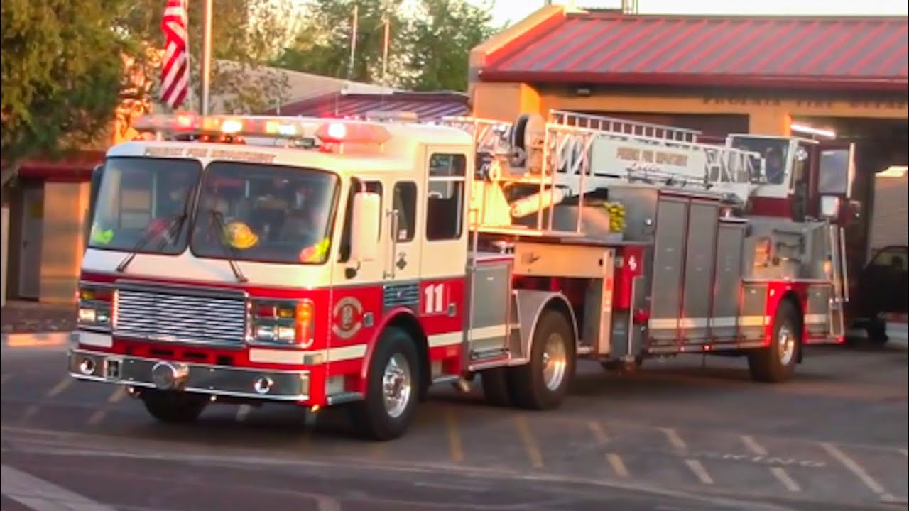 (tiller drift)Phoenix Fire Dept, Ladder 11, Engine 11 responding - YouTube