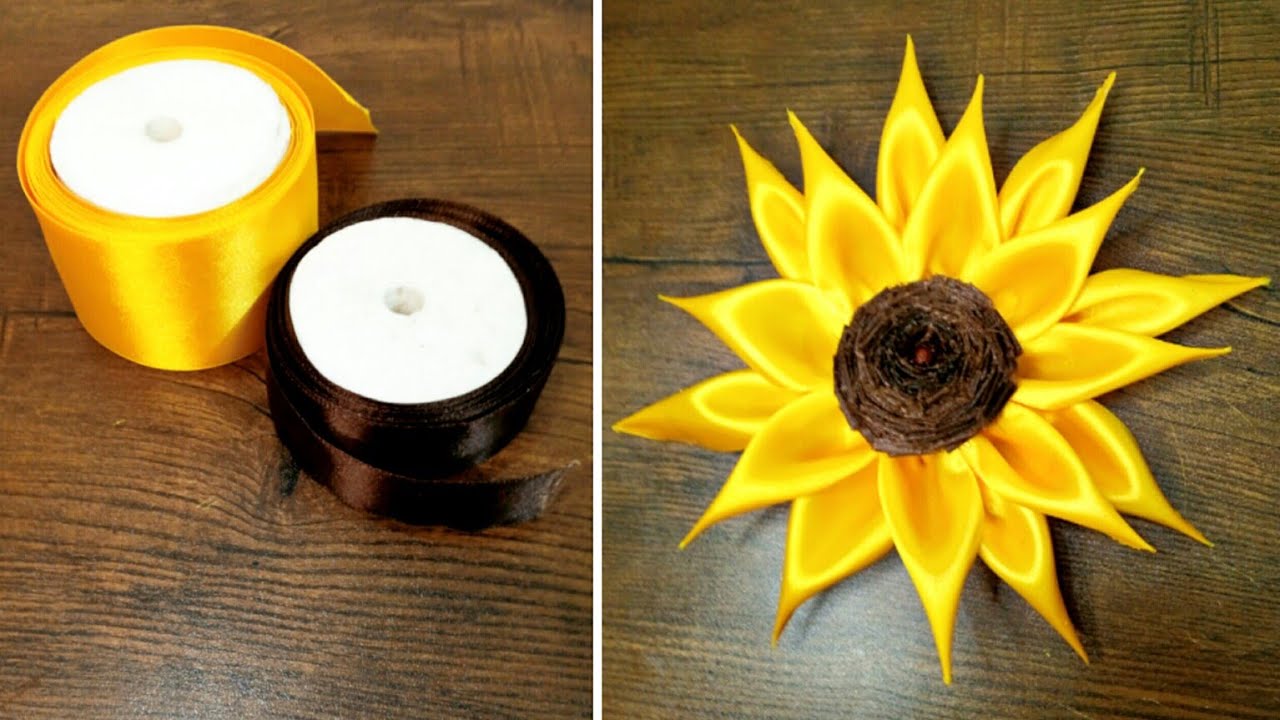 How to make Ribbon Sunflower 🌻🎀 | Diy Ribbon Craft | Beautiful Flower ...